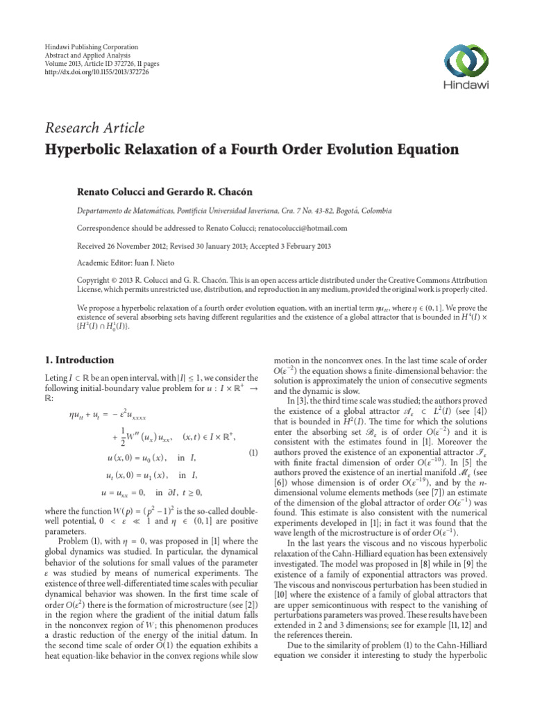 Hyperbolic Relaxation of A Fourth Order Evolution Equation | PDF ...