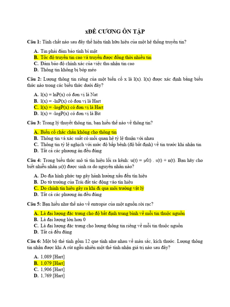 (123doc) de Cuong On Tap Co So Ly Thuyet Truyen Tin Kma | PDF