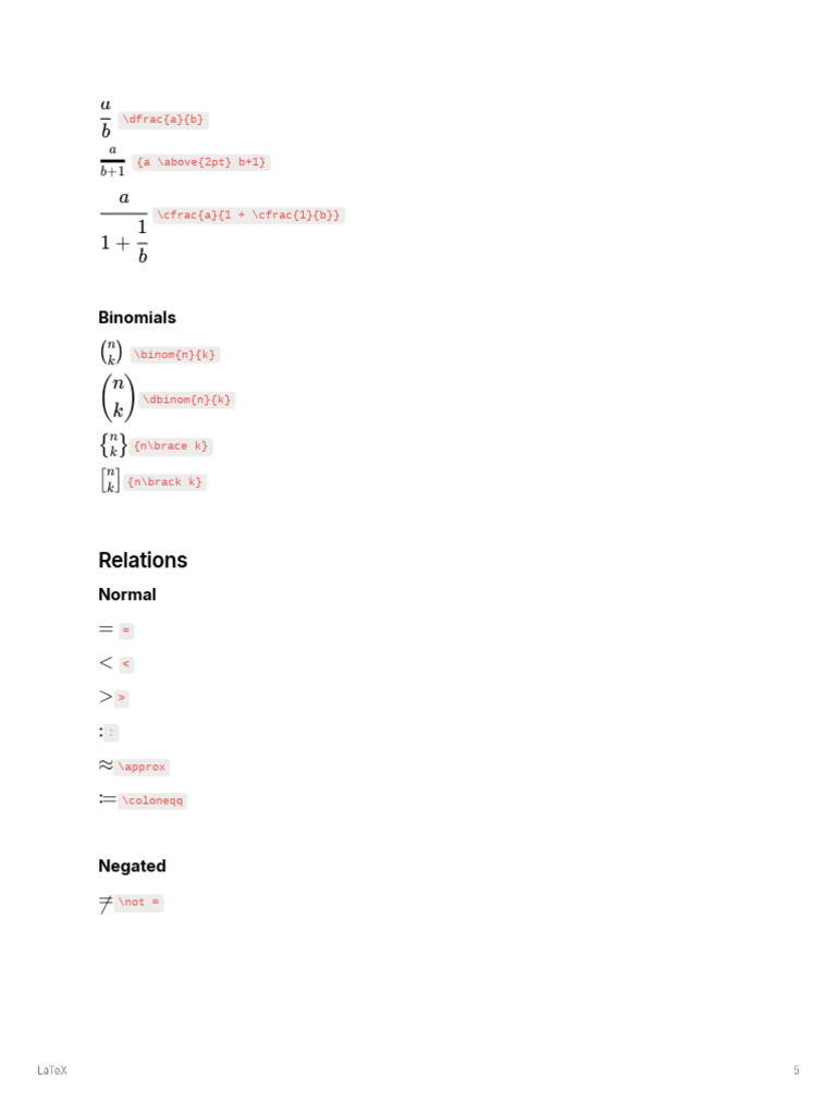 LaTeX Codes Fractions | PDF