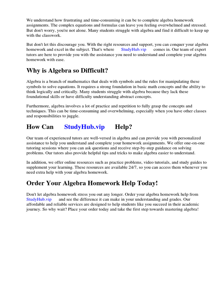 Algebra Homework Help & Tutoring Services | PDF | Algebra | Mathematics