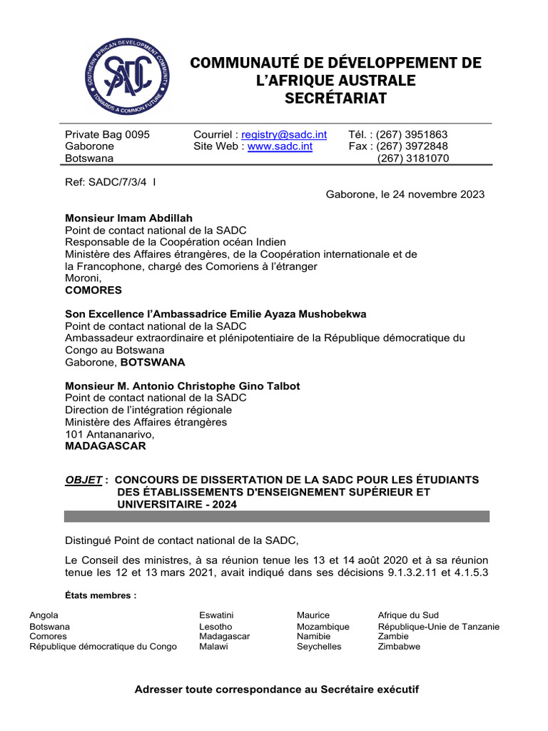 French Letter - Launch of Tertiary Schools Essay Competition 2024 | PDF