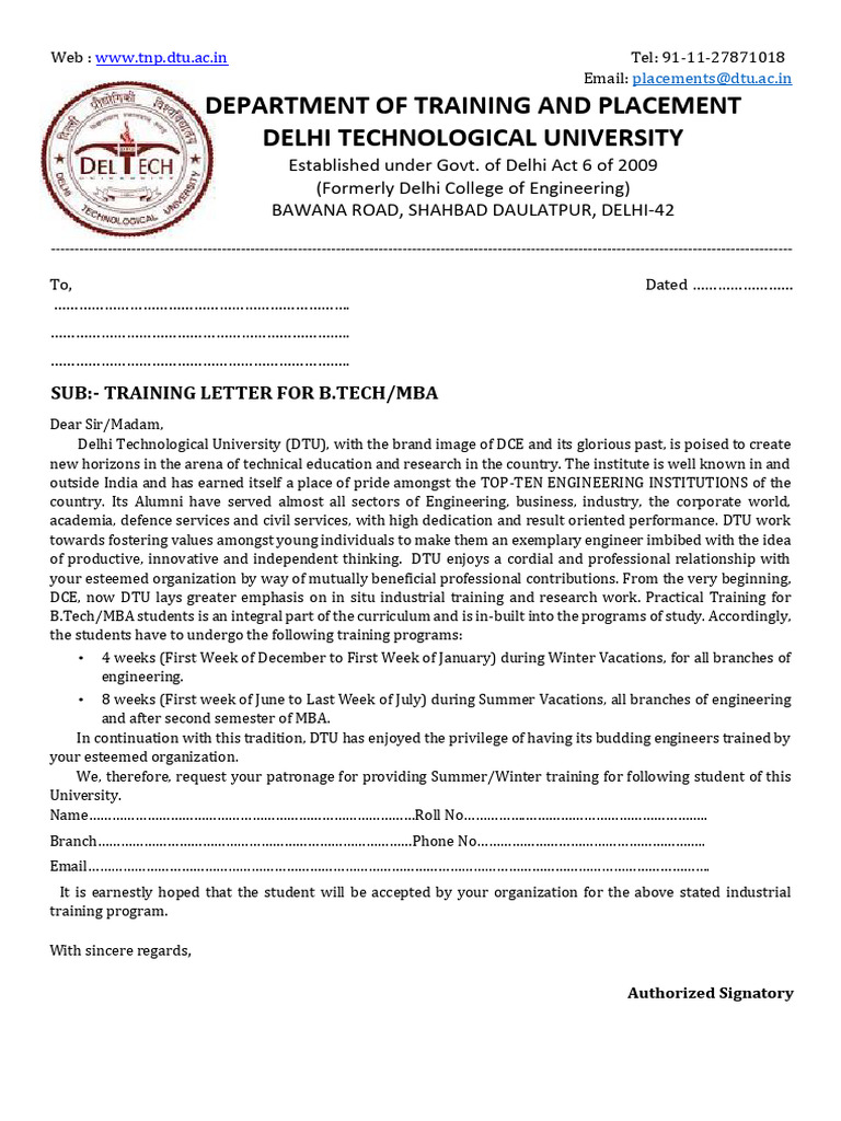 Training Letter | Download Free PDF | Engineering | Business