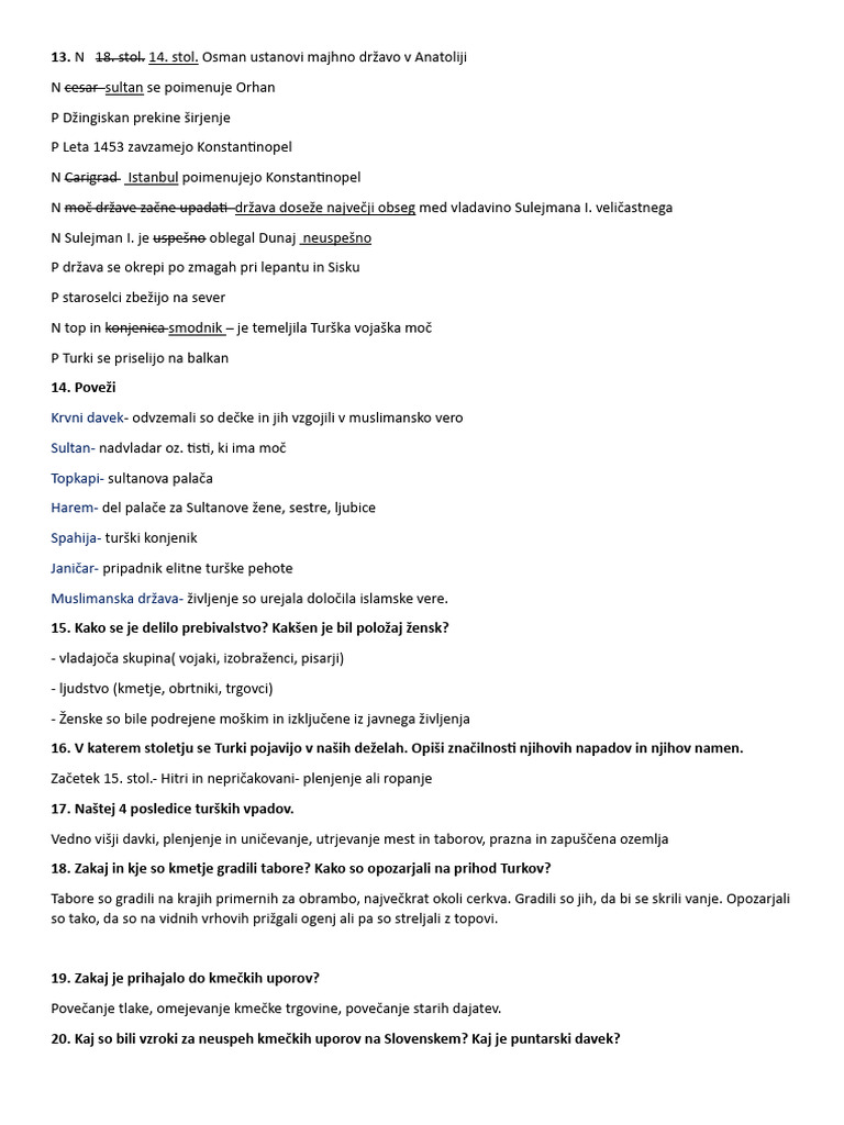 Zgodovina 8 Vprašanja | PDF