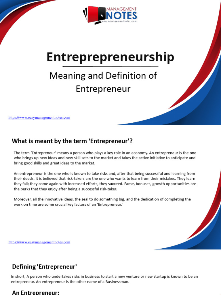 Meaning and Definition of Entrepreneur | PDF | Entrepreneurship ...
