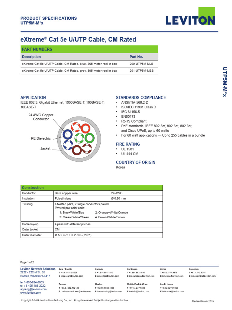 Utp5m-Msb Cable Cat5e CM | PDF | Physical Layer Protocols | Manufactured Goods
