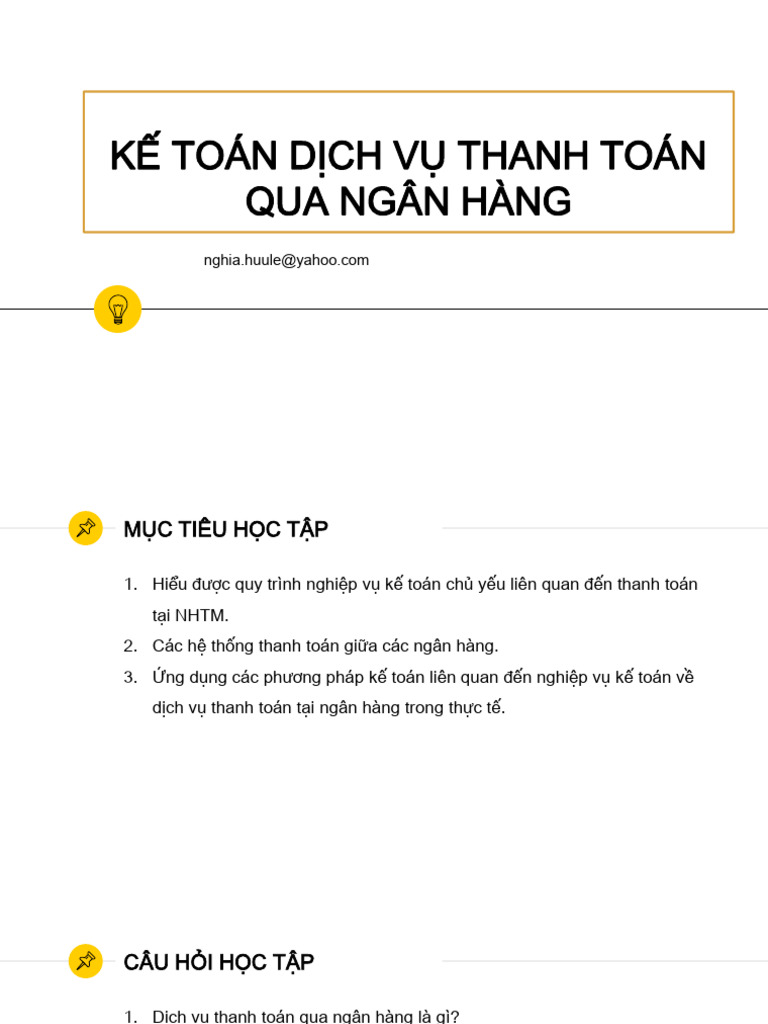 Chapter 4. Bài giảng kế toán Dịch vụ thanh toán qua ngân hàng - gửi SV | PDF