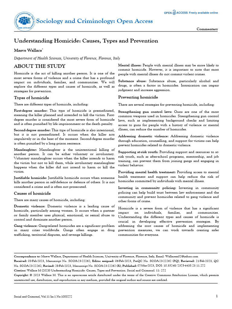 Understanding Homicide Causes Types and Prevention | PDF | Violence ...