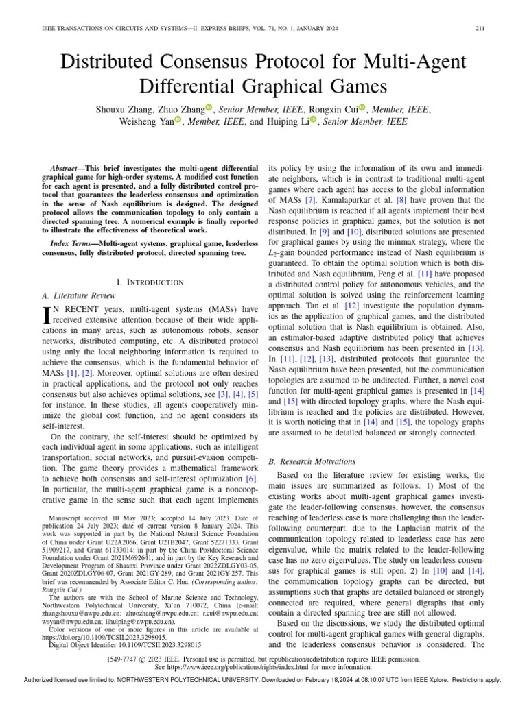 Distributed Consensus Protocol For Multi-Agent Differential Graphical ...