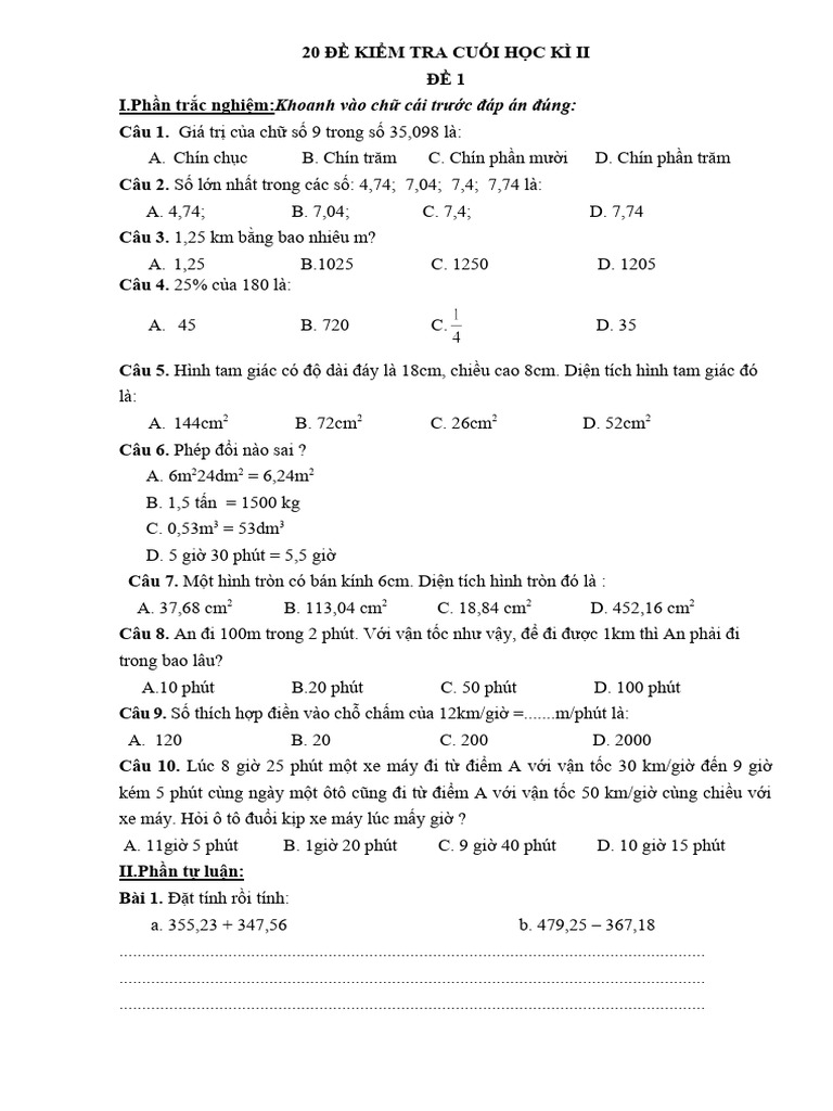 30 ĐỀ TOÁN 5 CK2 | PDF