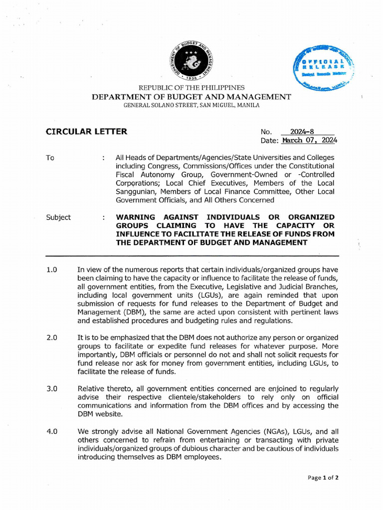 Circular-Letter-No. 2024-8 | Download Free PDF | Government | Governance