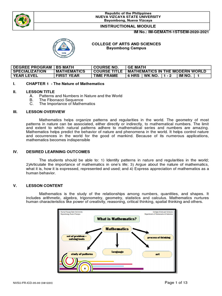 GE.Math-Module-1 (1) | PDF | Pattern | Mathematics