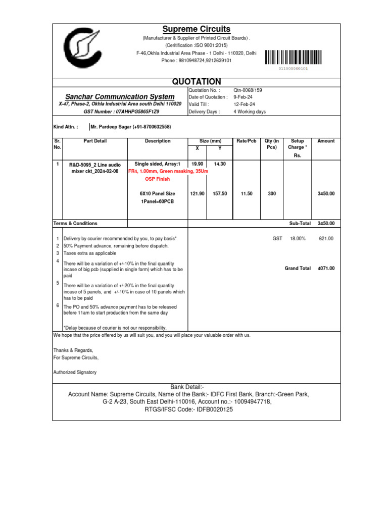 PCB Quotation for Supreme Circuits | PDF | Economies | Government Finances
