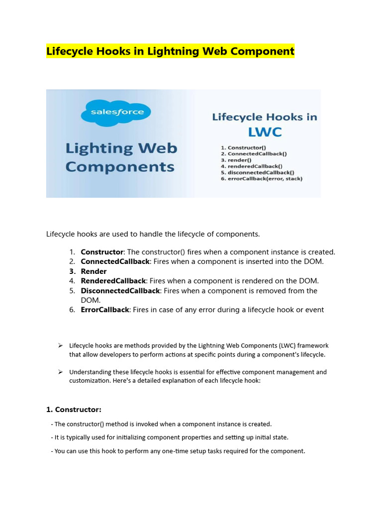 Lifecycle Hooks in Lightning Web Component (LWC) | PDF | Document Object Model | Internet & Web