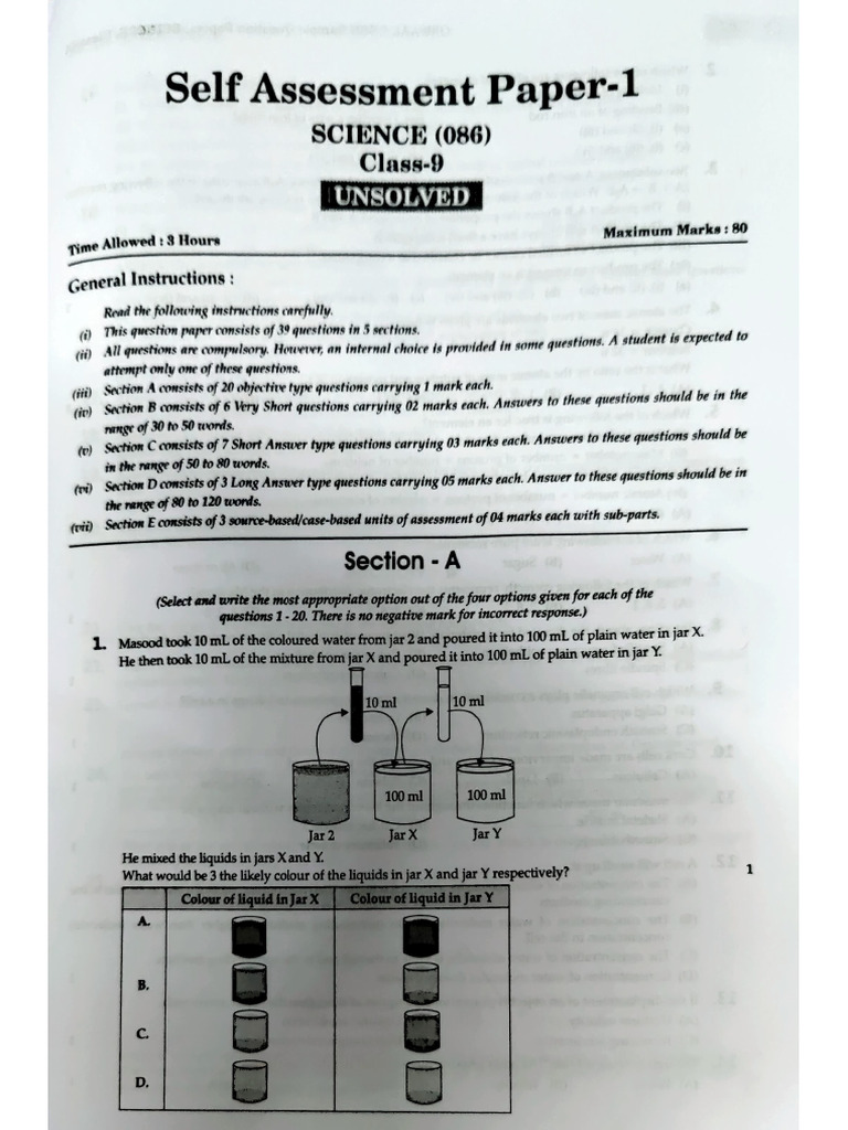 Self Assessment Paper - Science | PDF