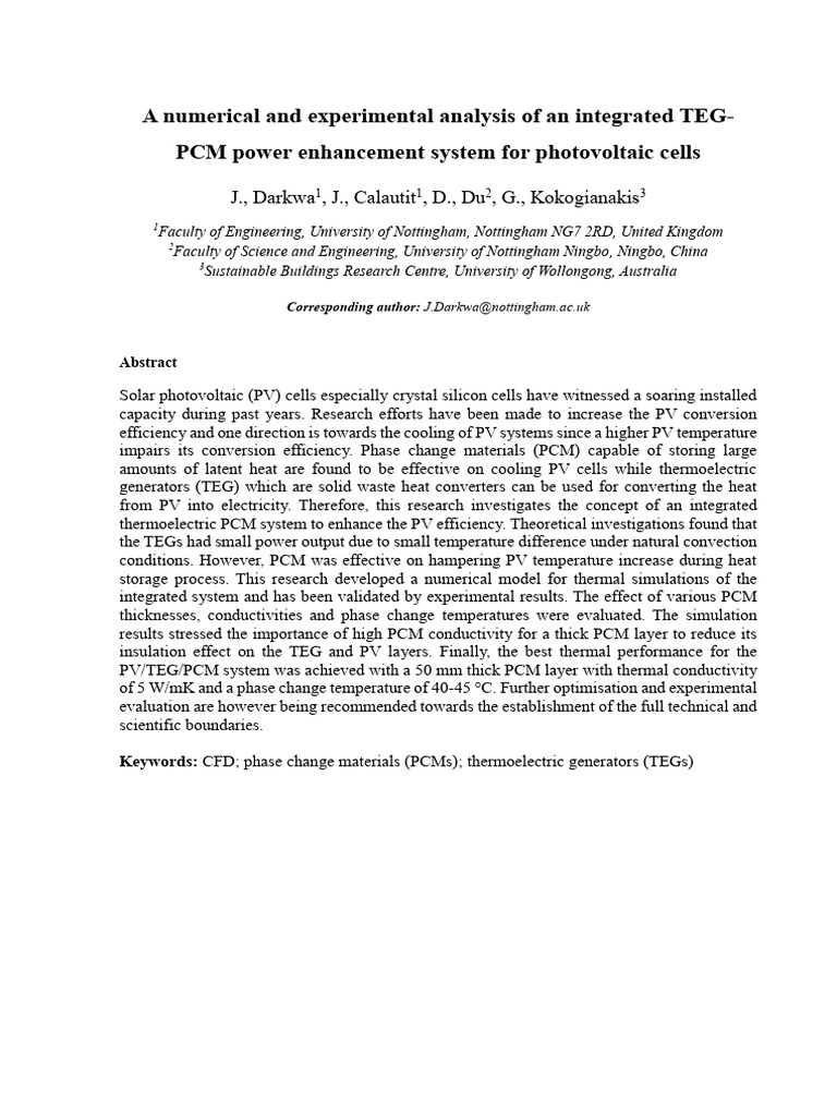 Teg - PV.PCM - Final Paper | PDF | Photovoltaics | Photovoltaic System
