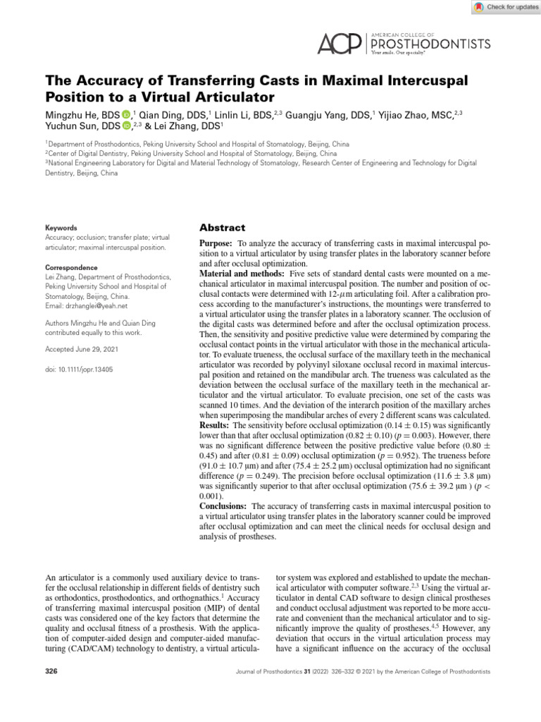 Journal of Prosthodontics - 2021 - He - The Accuracy of Transferring ...