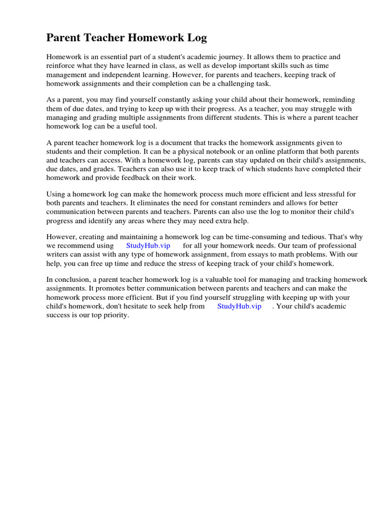 Parent Teacher Homework Log | PDF | Homework | Safari (Web Browser)