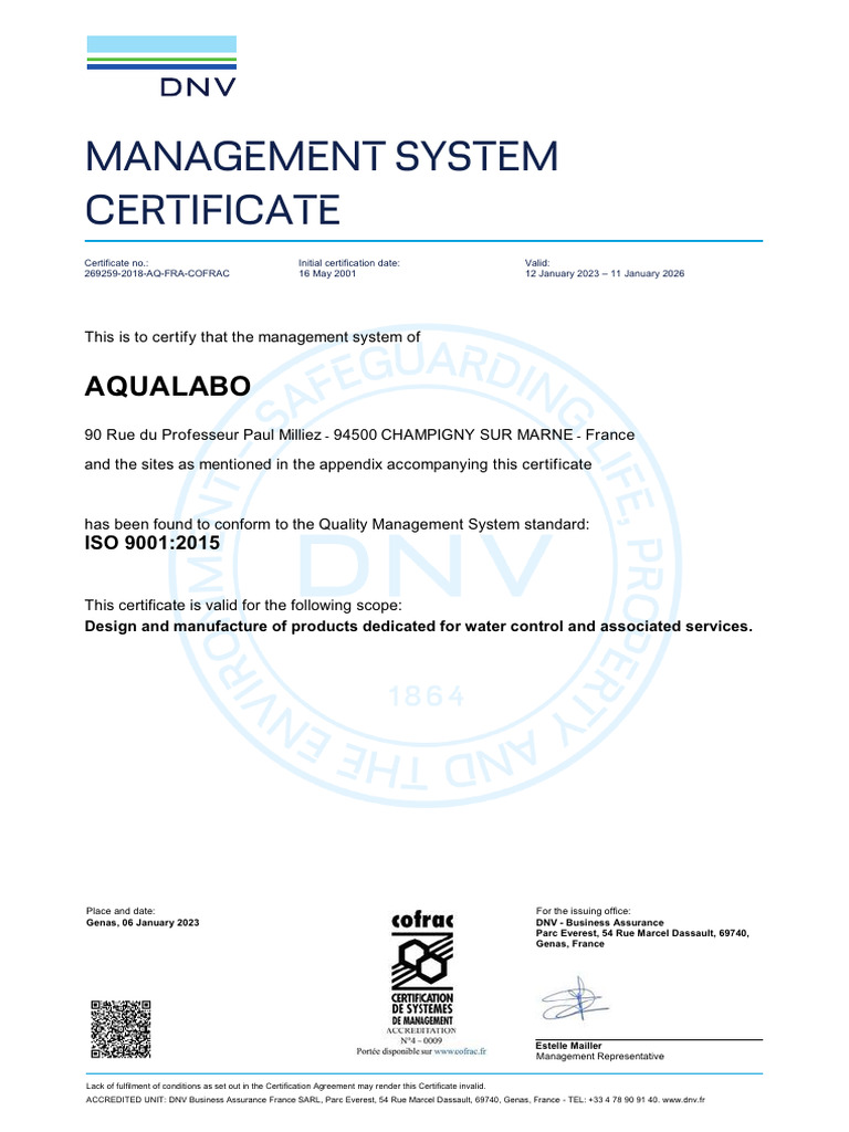 AQUALABO - ISO 9001 269259 2018 AQ FRA COFRAC 2 Eng | PDF | Iso 9000 | Evaluation Methods