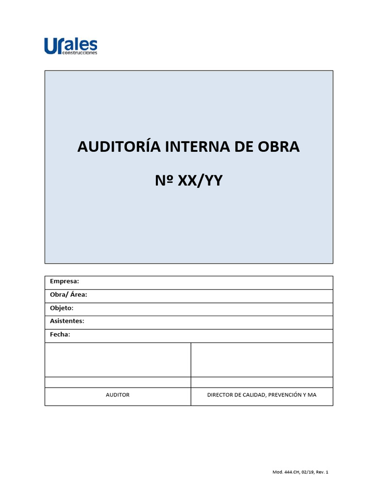 Auditoria Interna obra (Mod. 444. CH) rev 2 | PDF | Auditoría