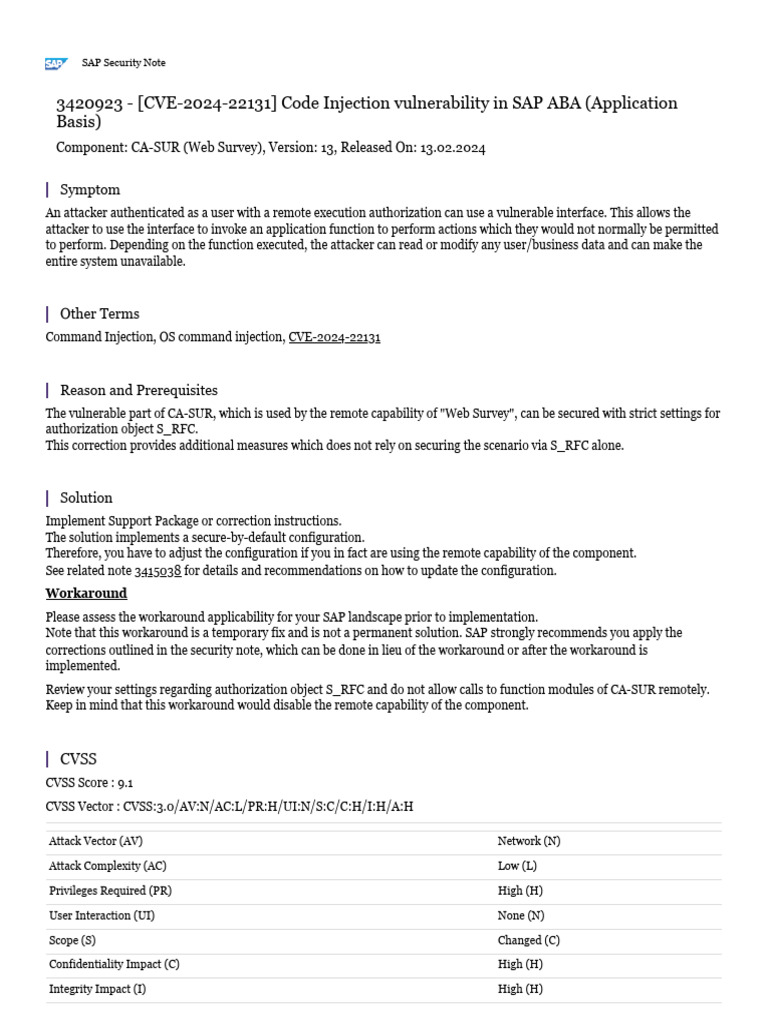 Very High Code Injection Vulnerability | PDF | Security Engineering ...