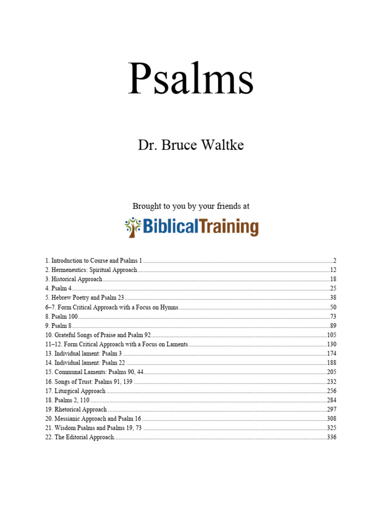 Psalms Outline Notes-Waltke | PDF | Psalms | Bible