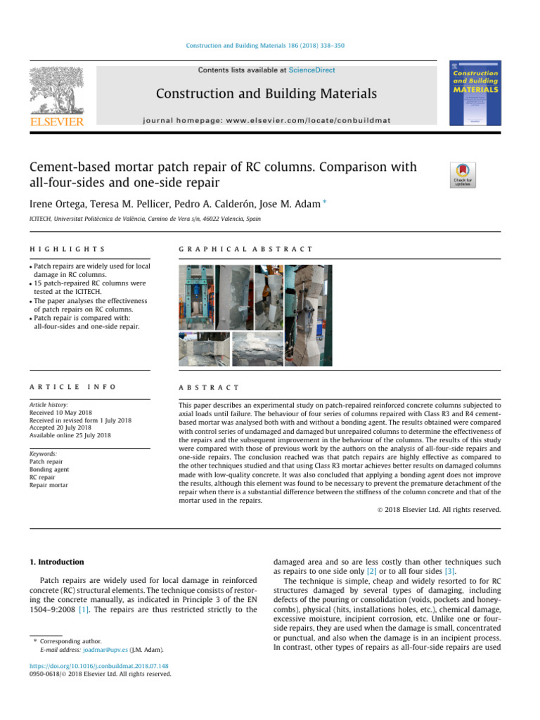 Cement-Based Mortar Patch Repair of RC Columns. Comparison With All-Four-Sides and One-Side ...