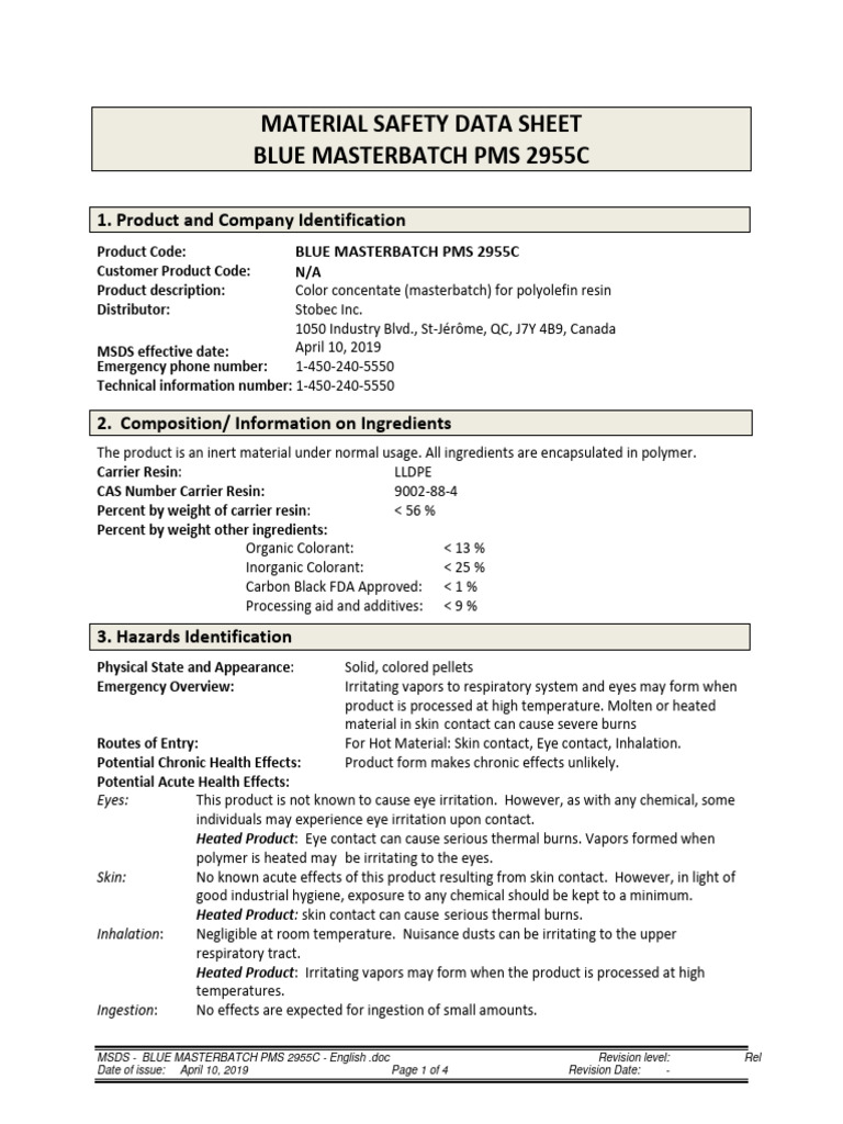 Msds Masterbatch Stobec | PDF | Building Engineering | Building Materials