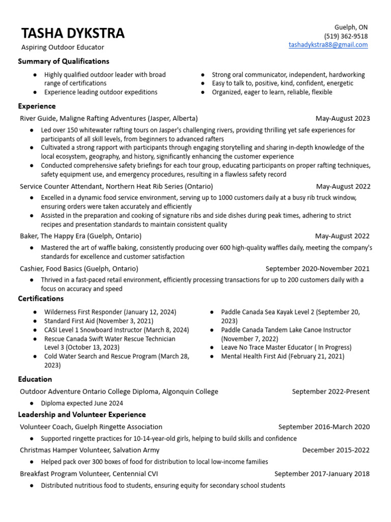 Resume - Tasha Dykstra | PDF