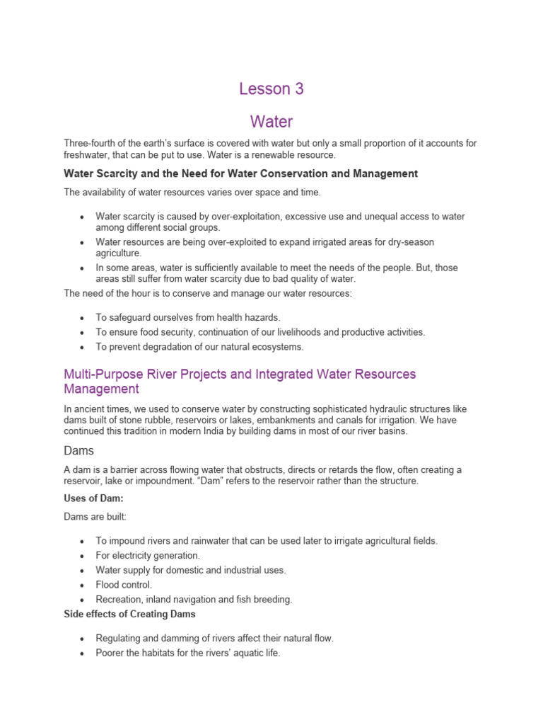 Lesson 3 Water | PDF | Dam | Water