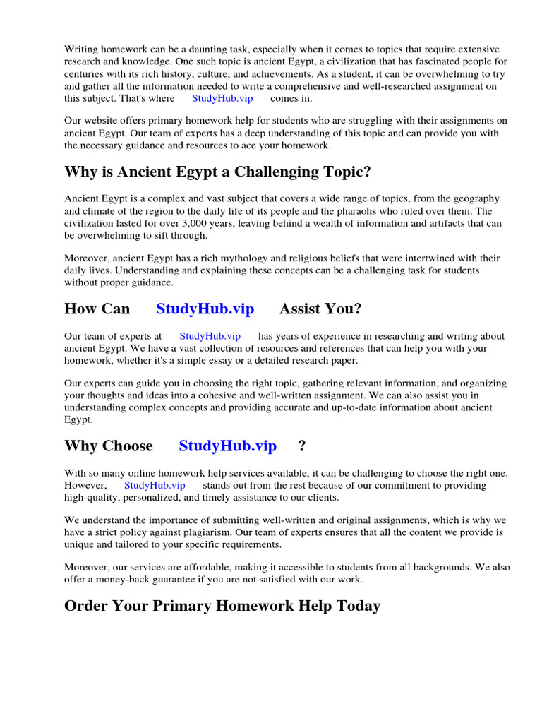 Primary Homework Help Ancient Egypt | PDF | Ancient Egypt | Lesson Plan
