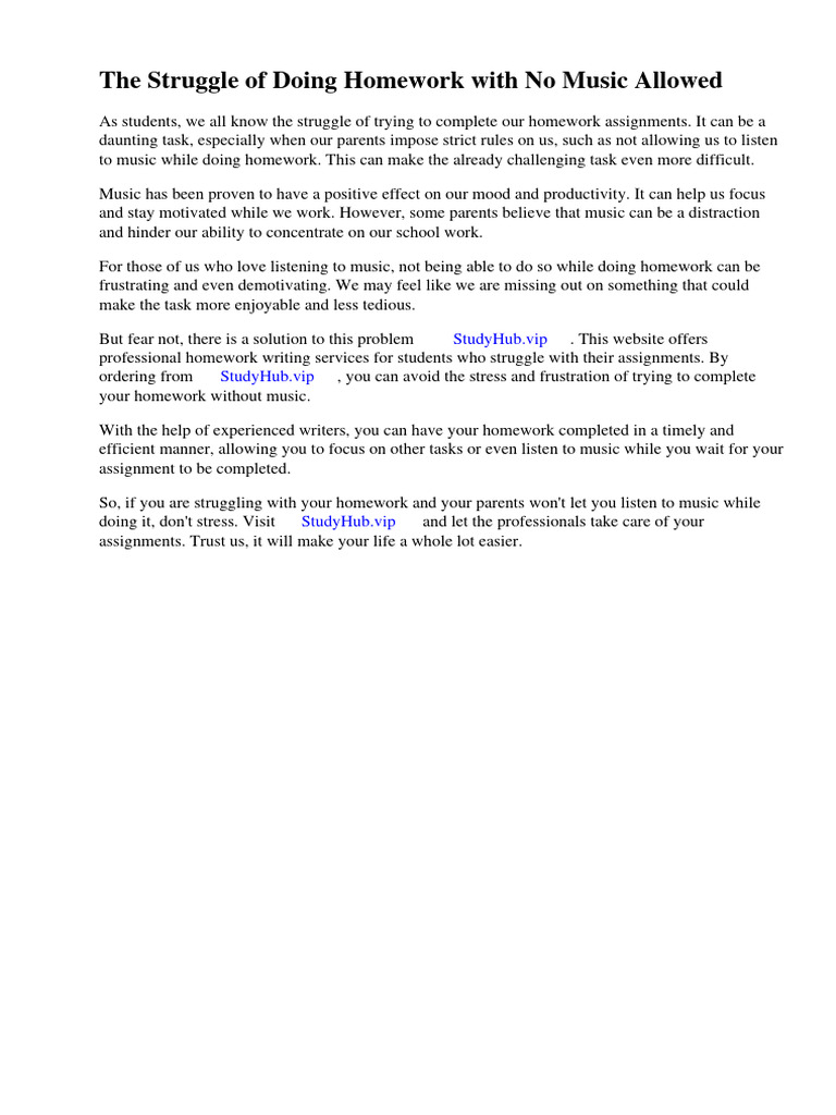 Parents Wont Let Me Listen To Music While Doing Homework | PDF | Essays ...