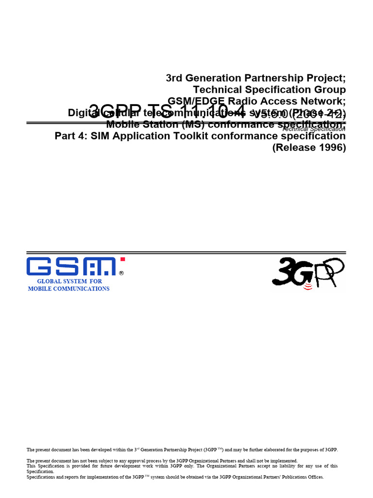 3GPP TS 11.10-4: Technical Specification | PDF | Cellular Network | Gsm