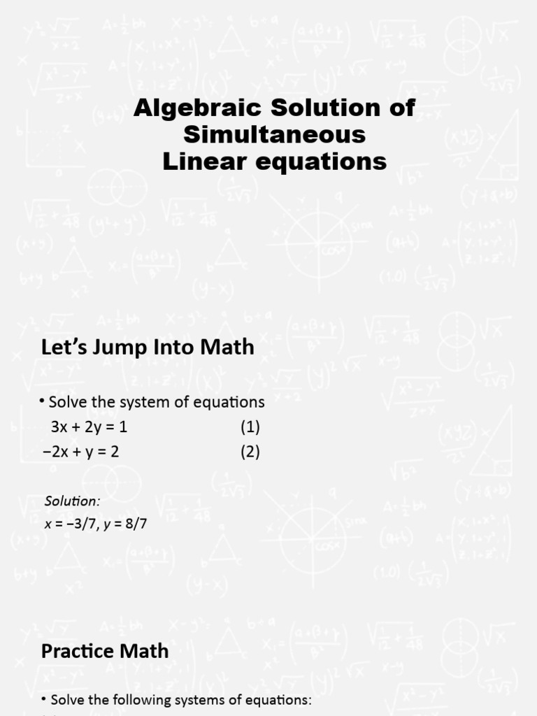 L#08 - Algebraic Solution of Simultaneous Linear Equations | PDF ...