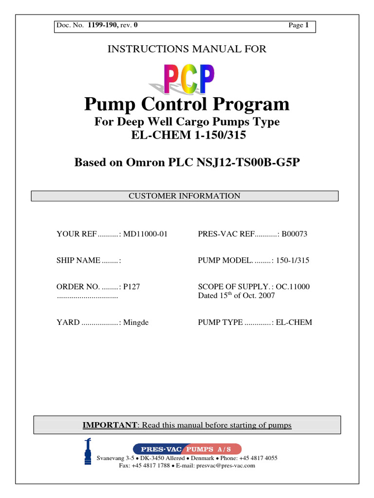 Pump Control Program - MANUAL PCP 1199-190 | PDF | Pump | Fax