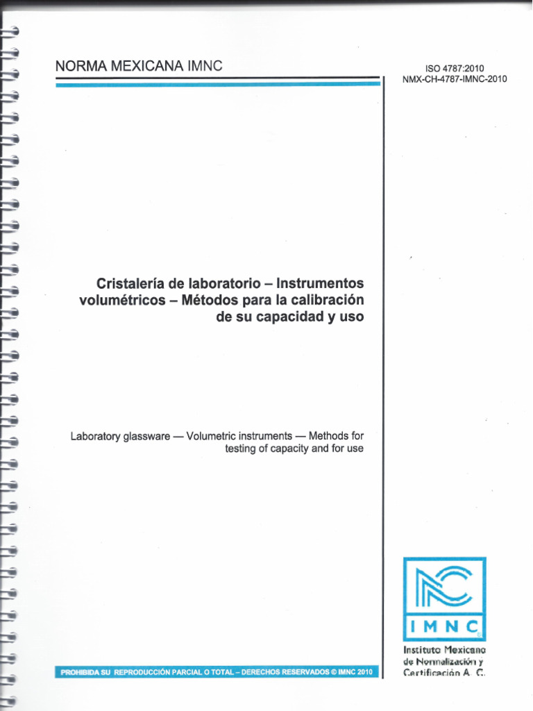 Nmx-Ch-4787-Imnc-2010 Cristaleria de Laboratorio - Instrumentos Volumetricos - Cal y Uso | PDF