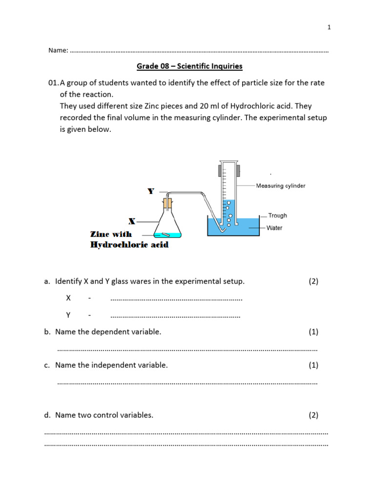 Scientific Inquiry: Reaction Rates and Variables | PDF | Volume ...