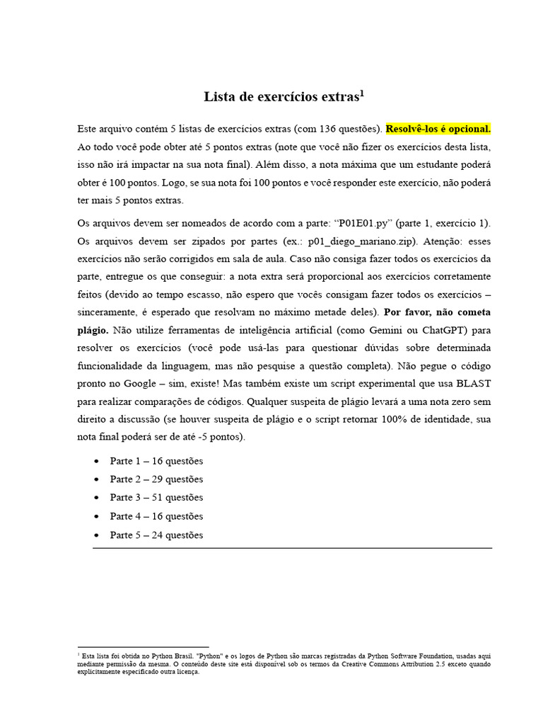 Exercícios Extras de Python para Nota Extra | PDF | Triângulo | Números