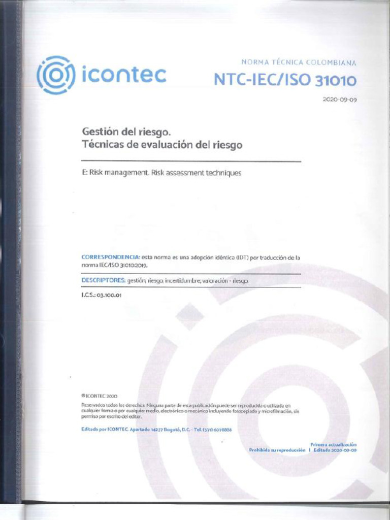 Ntc Iso 31010 Tecnicas de Evaluacion Del Riesgo | PDF