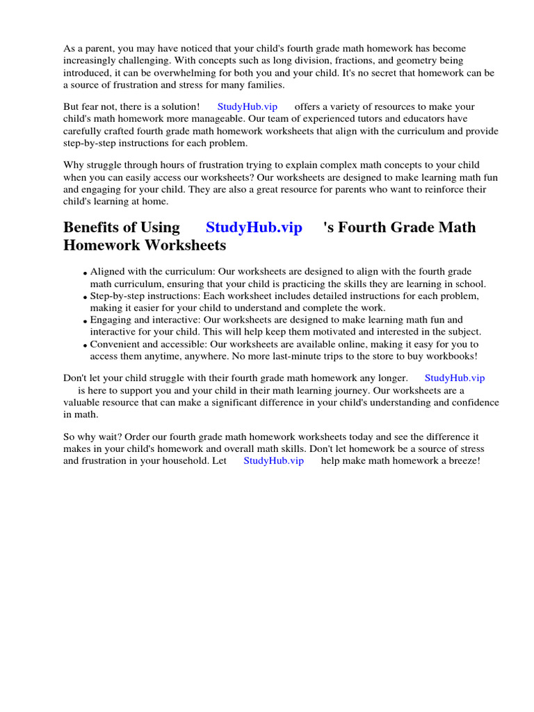 Fourth Grade Math Homework Worksheets | PDF | Worksheet | Homework