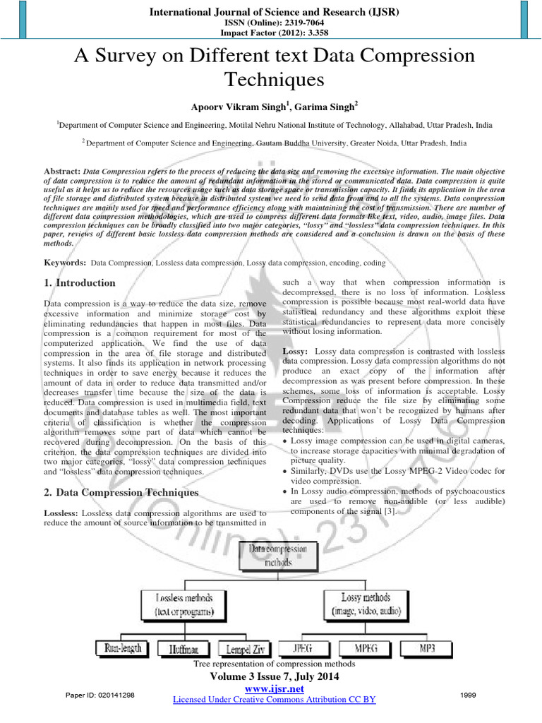 A Survey On Different Text Data Compress | PDF | Data Compression | Digital Television