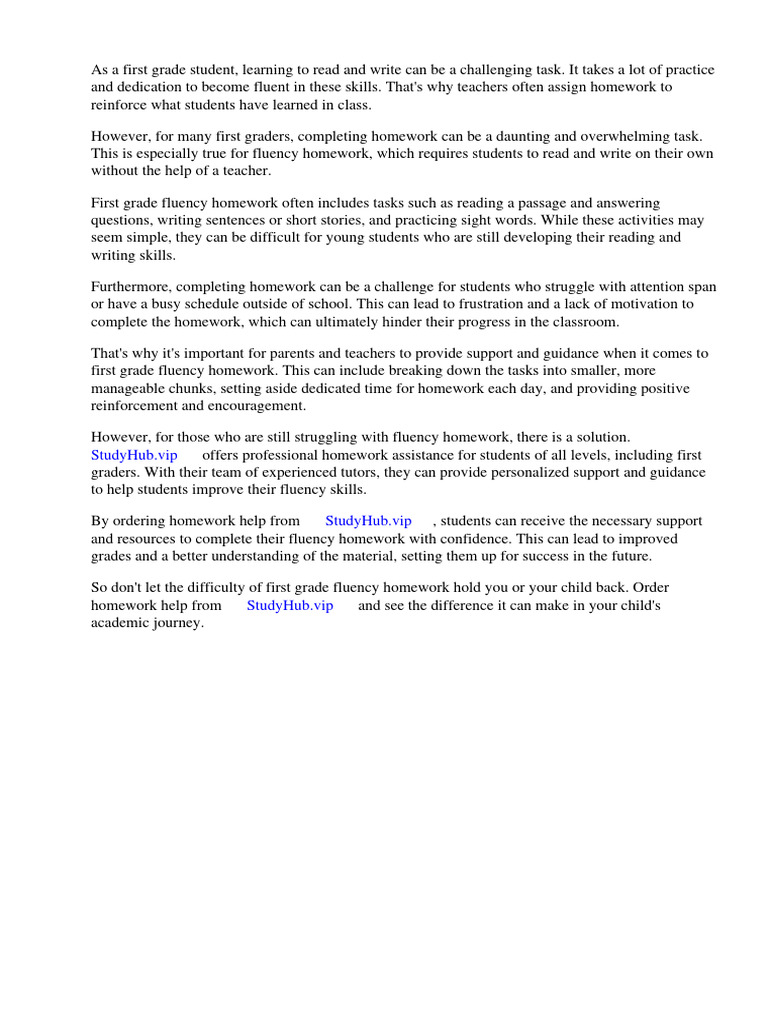 Fluency Homework First Grade | PDF | Reading Comprehension | Homework