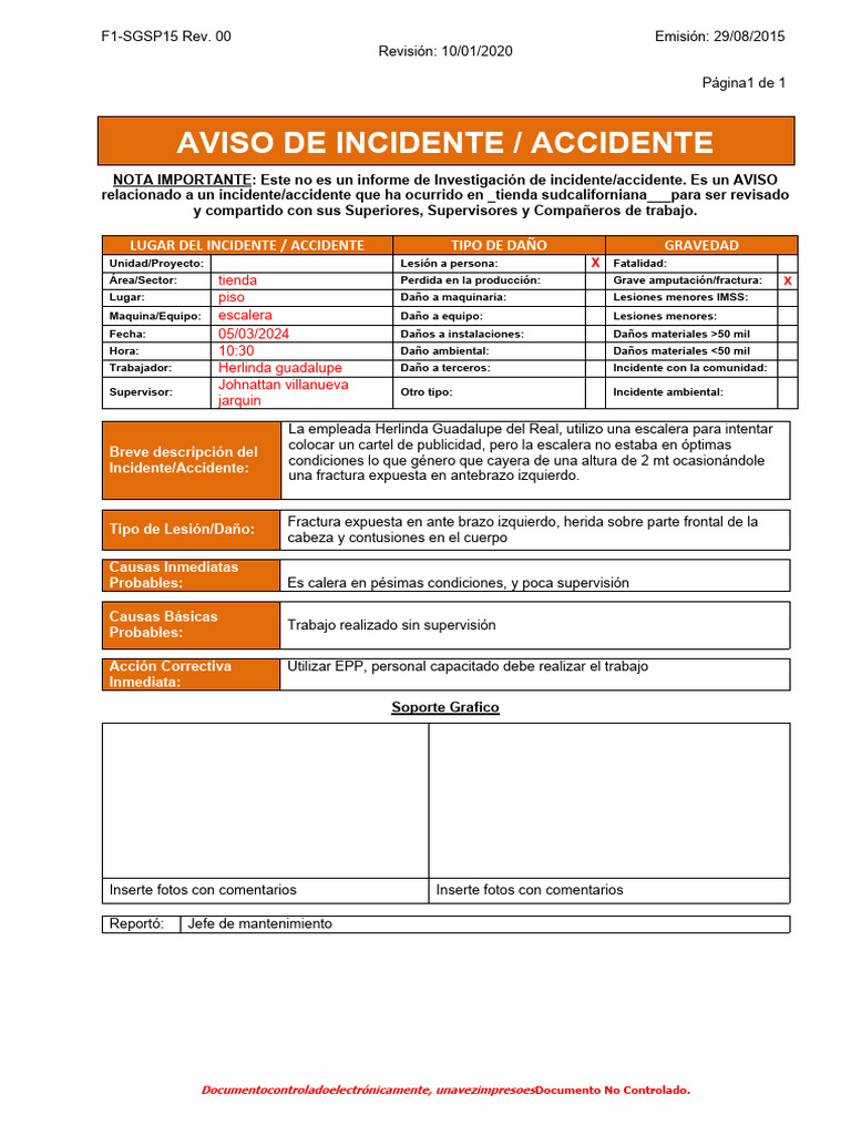5.-FORMATO Incidentes de Accidentes | PDF