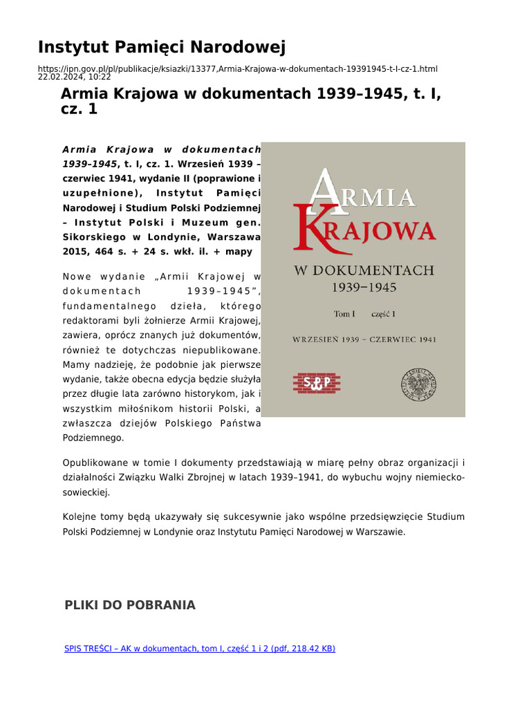Armia Krajowa W Dokumentach 19391945 T I CZ 1 | PDF
