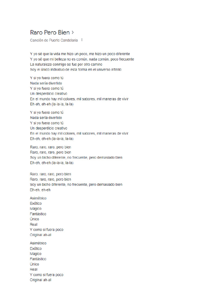 Raro Pero Bien Cancion | PDF
