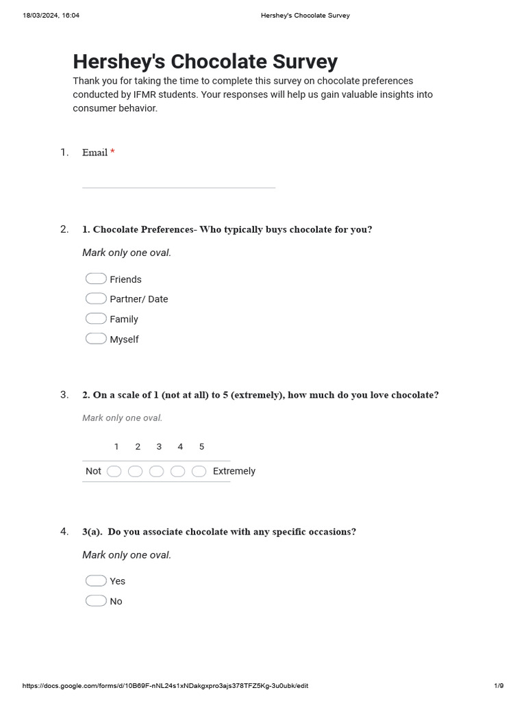 Hershey's Chocolate Survey - Google Forms | PDF | Chocolate | Brand