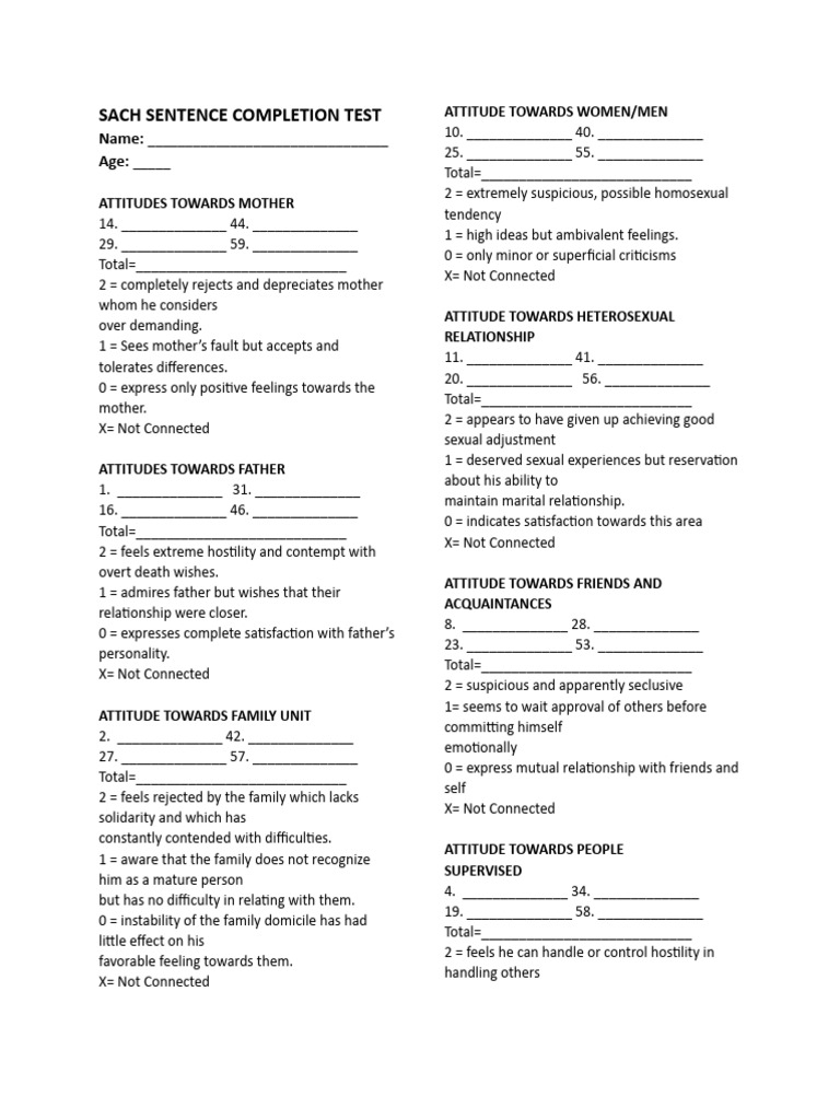 Sach Sentence Completion Test Result | Download Free PDF ...