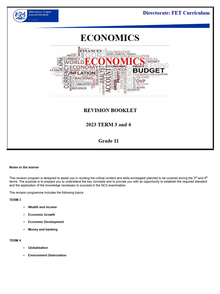 Grade 11 Economics Term 3 Revision Guide | PDF | Banks | Gini Coefficient