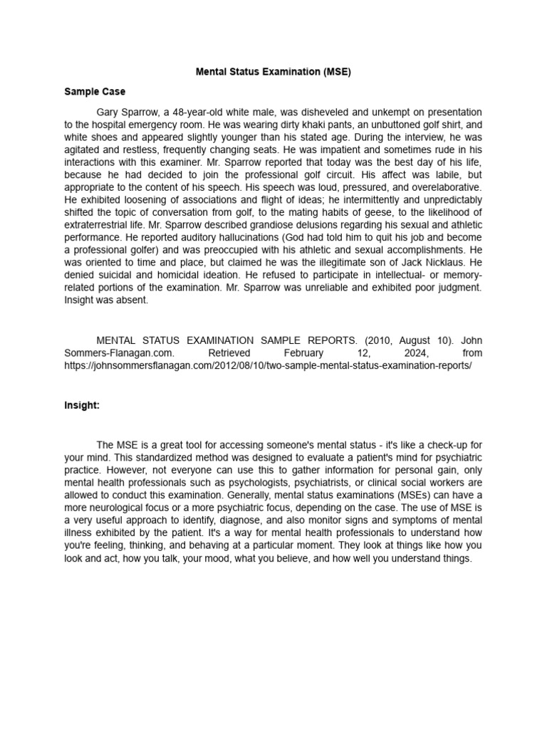 MSE Guide for Mental Health Pros | PDF | Mental Disorder | Psychology