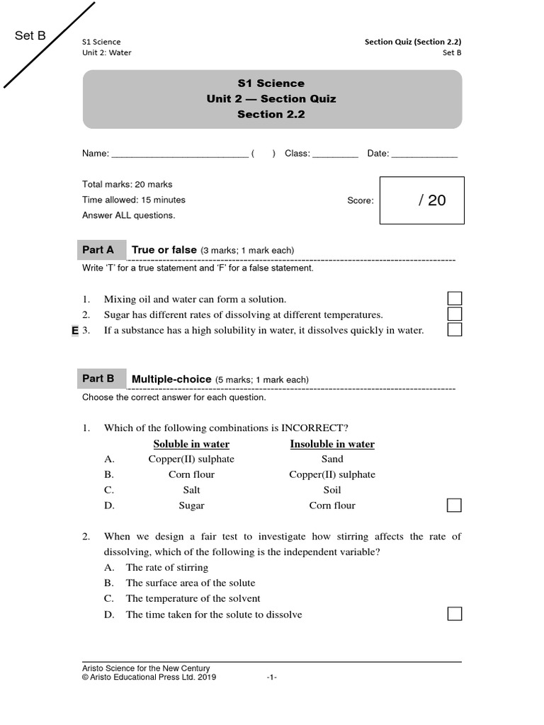 Scicent SQ U2 2 SetB Final e | PDF | Solubility | Water