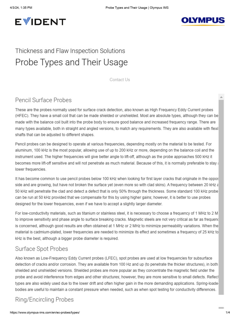 Eddy Current Probe Types and Uses | PDF | Electrical Engineering | Electronics